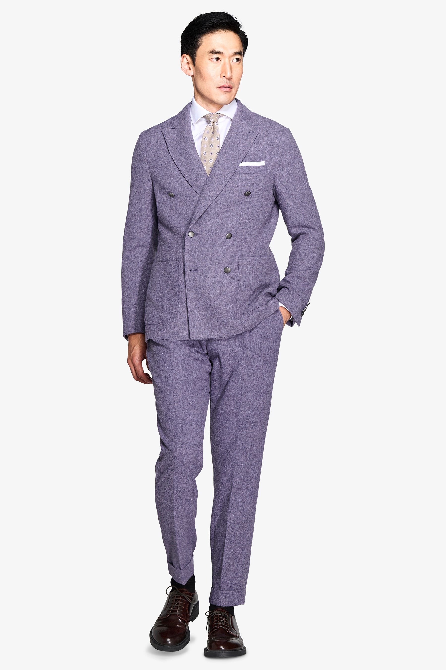 Purple flannel effect double-breasted blazer