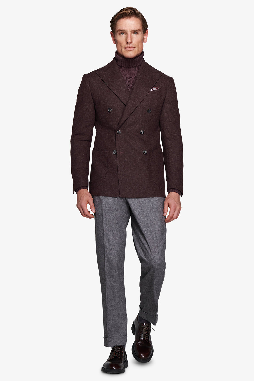Burgundy double-breasted flannel effect blazer
