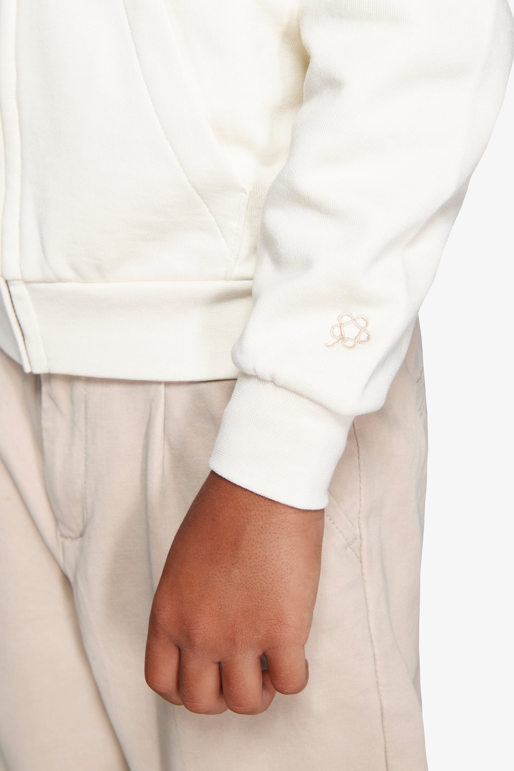 KIDS Cream dual material full-zip sweater