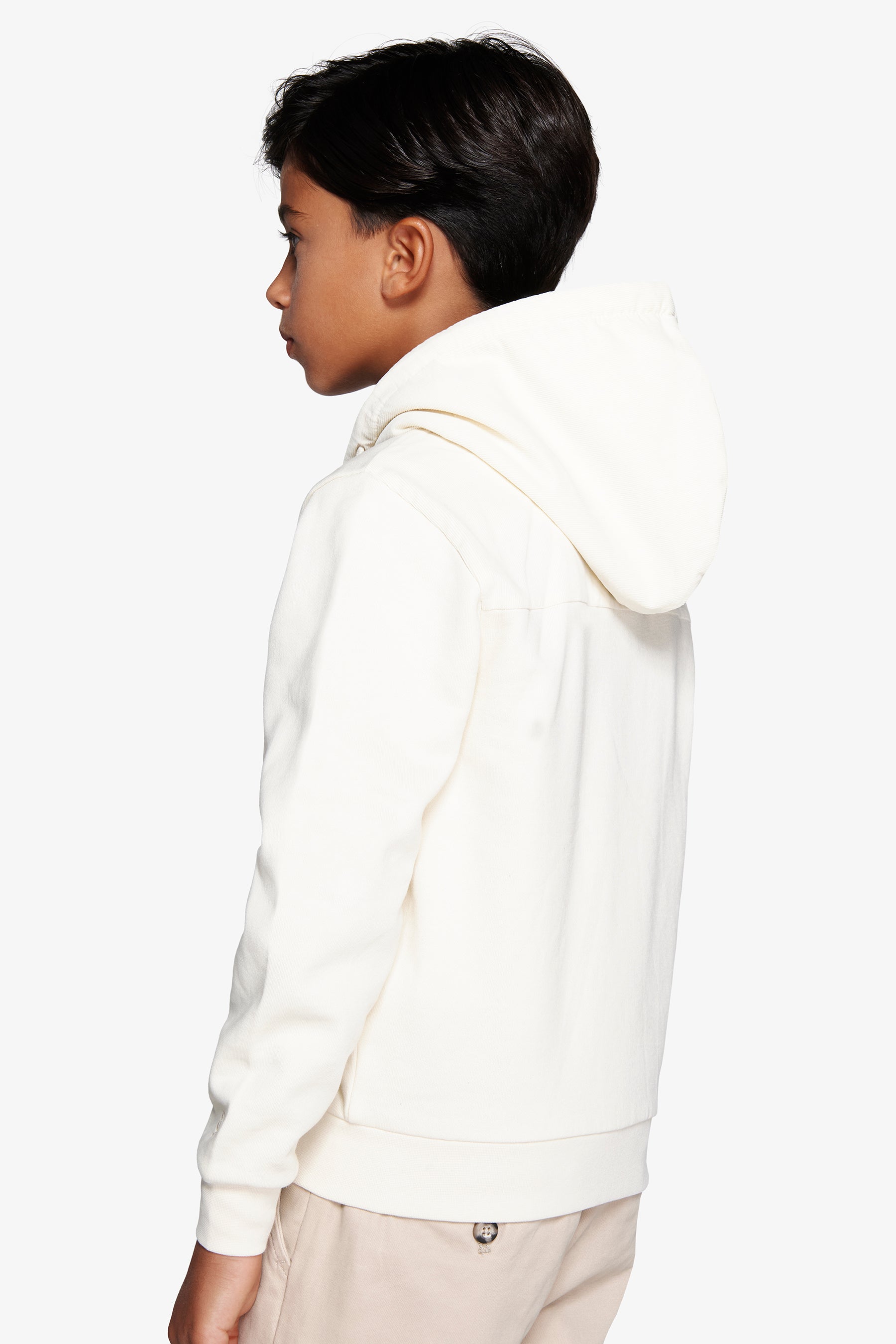 KIDS Cream dual material full-zip sweater