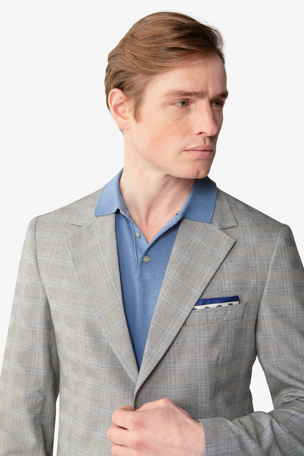 Gray Prince of Wales slim suit blazer