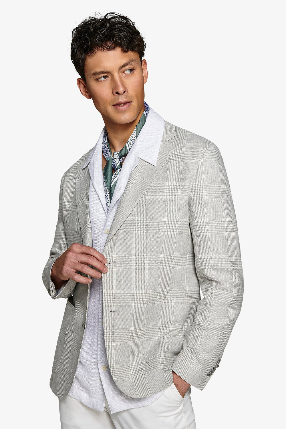 Smoke melange Prince of Wales slim blazer