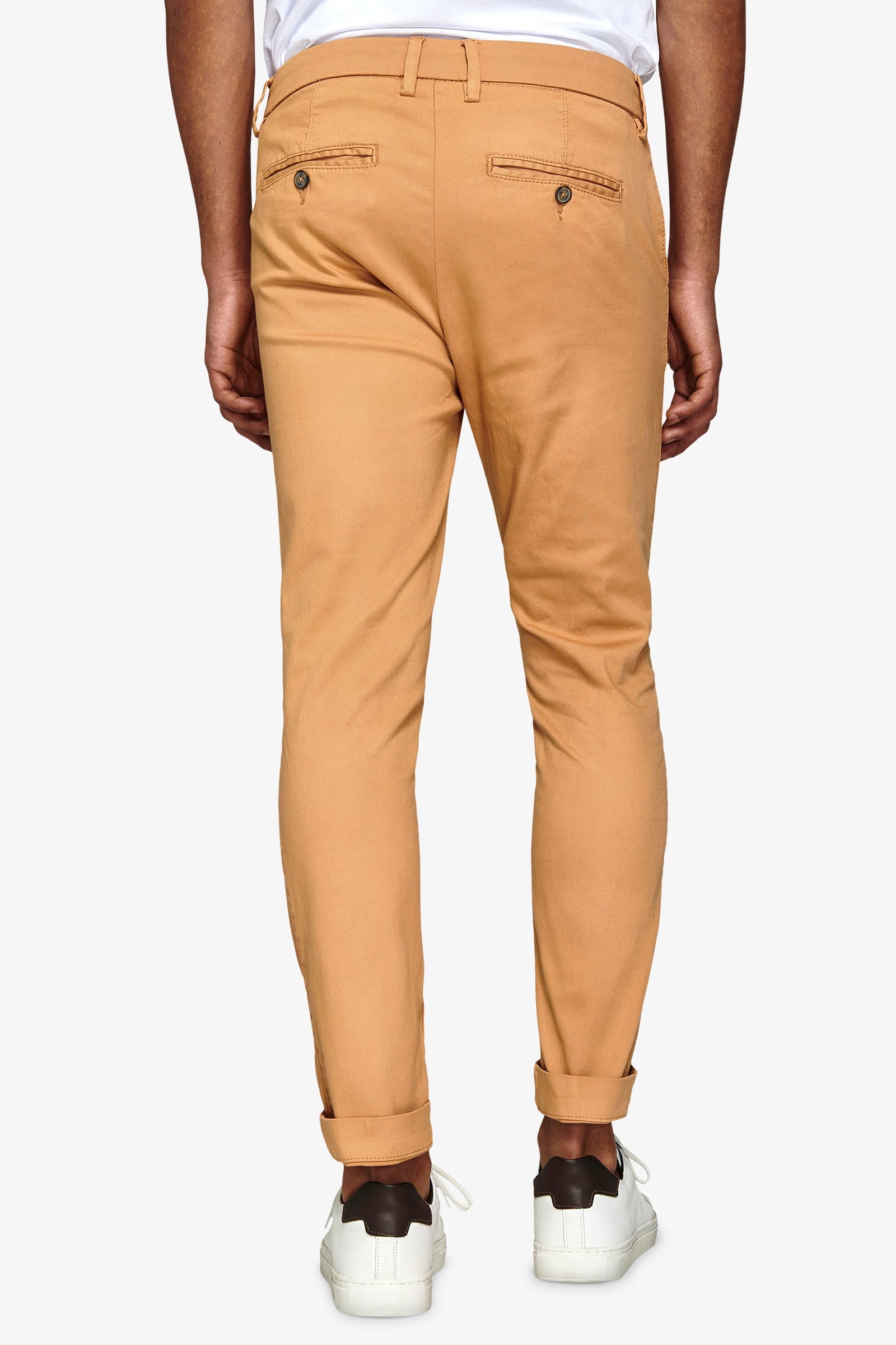 Apricot garment-dyed canvas slim trousers