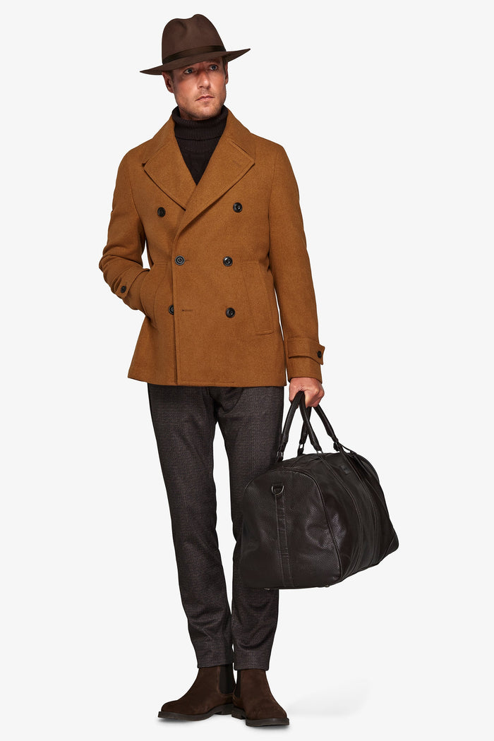Ochre double-breasted pea coat