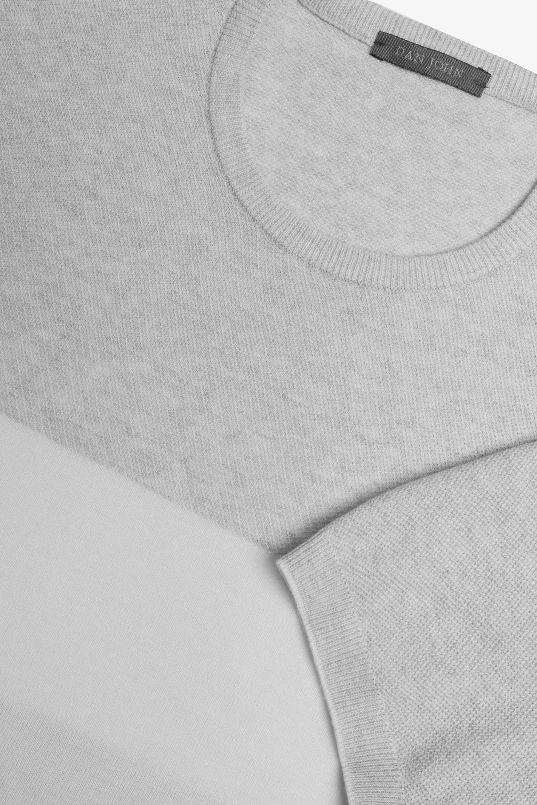 Powder-grey knit T-shirt with placed stripe