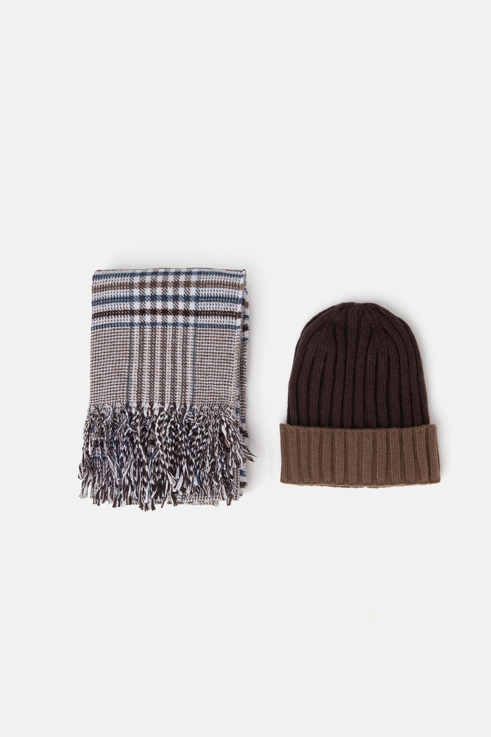 Brown two-tone beanie and scarf kit